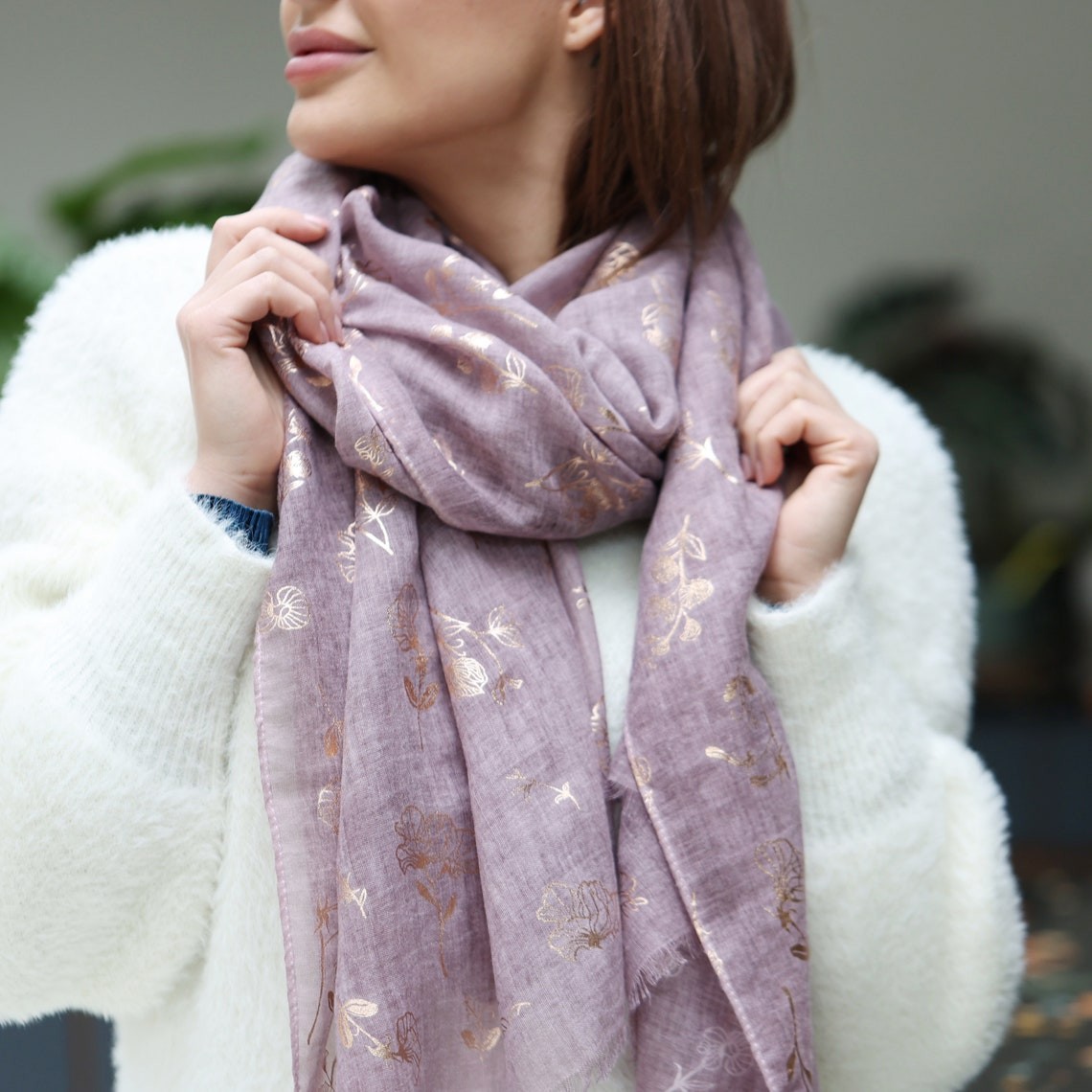 Personalized Rose Gold Foil Birth Month Flower Scarf For Mom Grandma ...